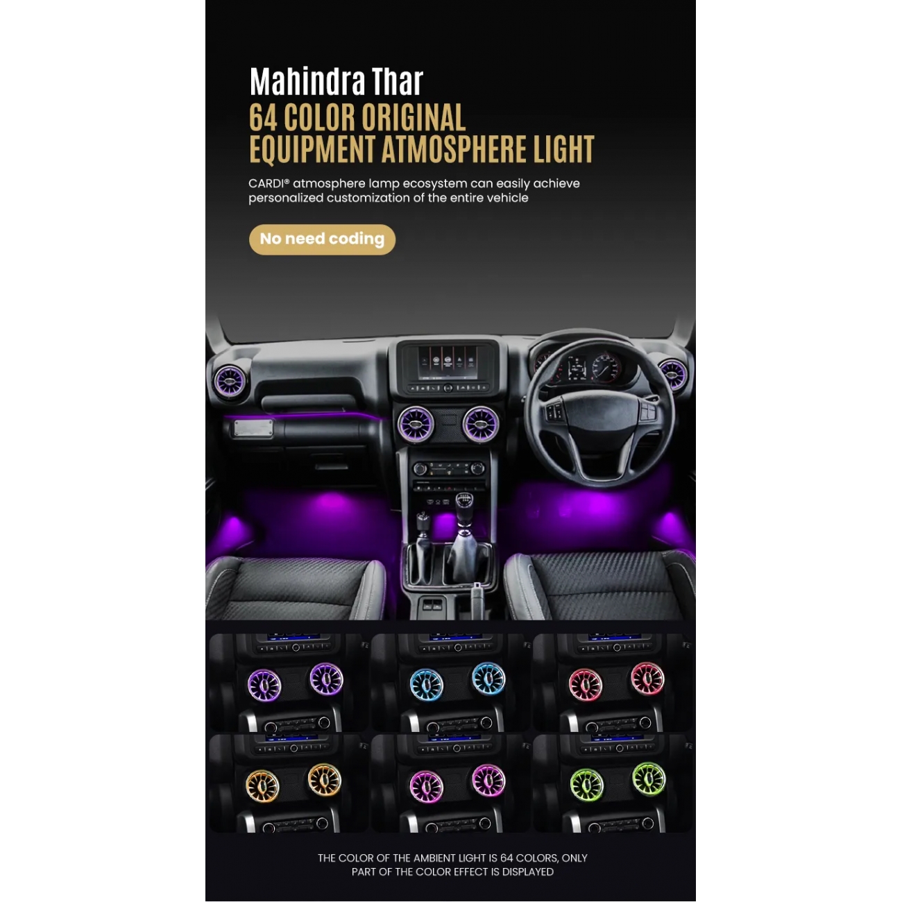 Cardi Mahindra Thar 2020 Onwards AC Vent Ambient LED Light With APP ...