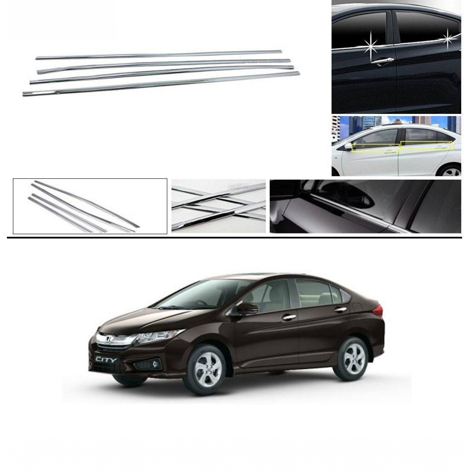 Honda City 2014-2020 Lower Window Chrome Garnish Trims (Set Of 4Pcs.)