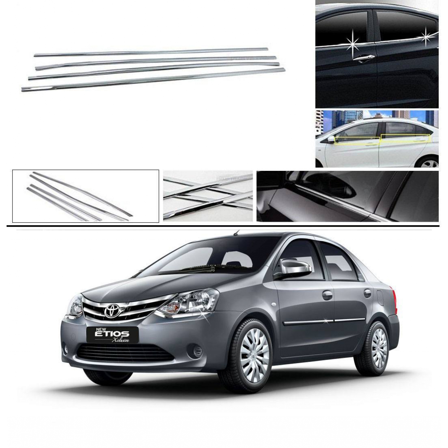 Toyota Etios Lower Window Chrome Garnish Trims Set Of 4Pcs