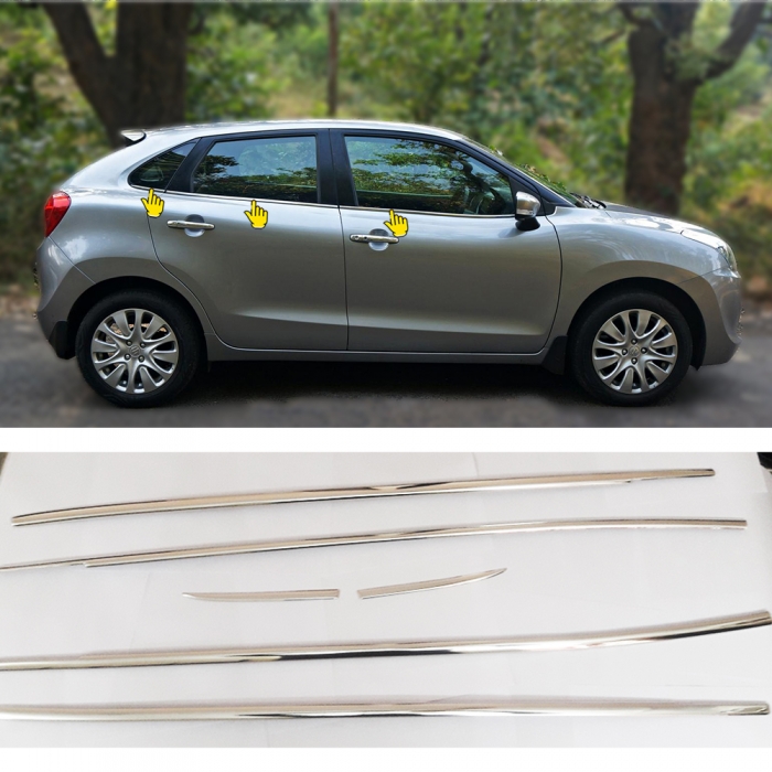 Maruti New Baleno Lower Window Chrome Garnish Trims Set Of 6 - Carhatke.com