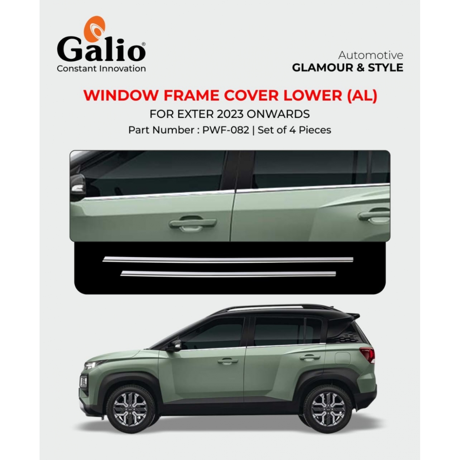 Galio Hyundai Exter Lower Window Frame Chrome Cover Garnish