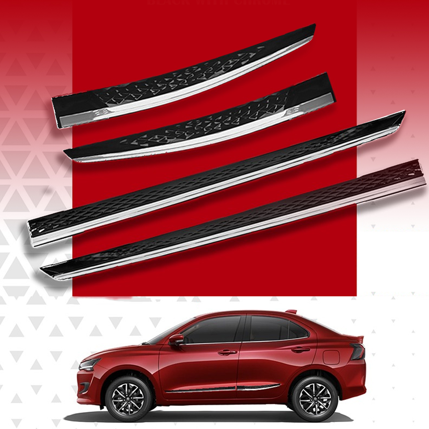 New Dzire Side Door Beading Black with Chrome