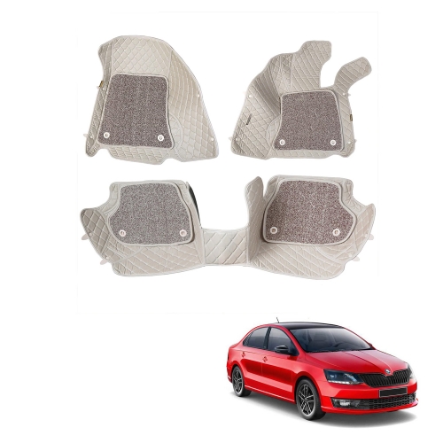 Skoda Rapid Premium Diamond Pattern 7D Car Floor Mats Set of 3 Beige