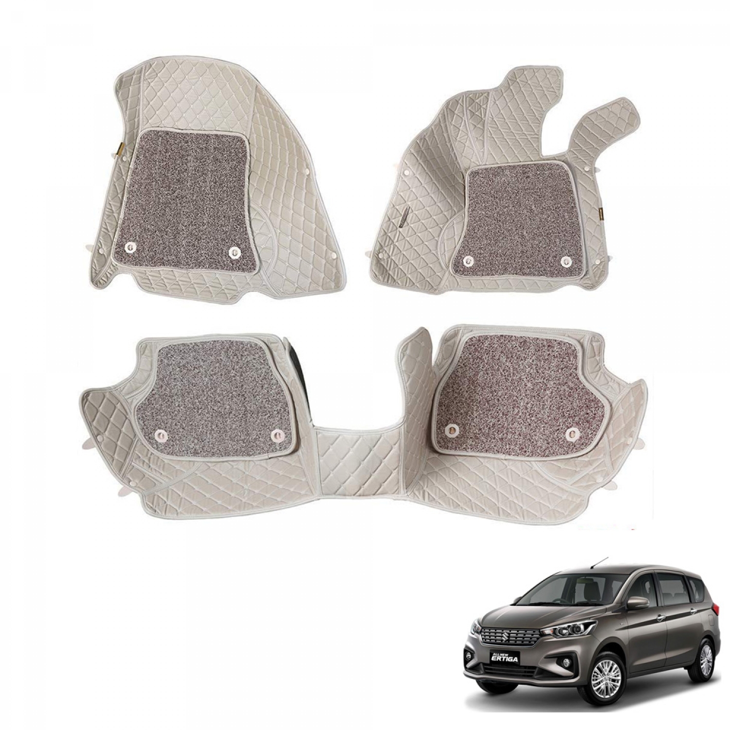 Maruti New Ertiga 2018 Premium Diamond Pattern 7D Car Floor Mats Set of 4 Beige
