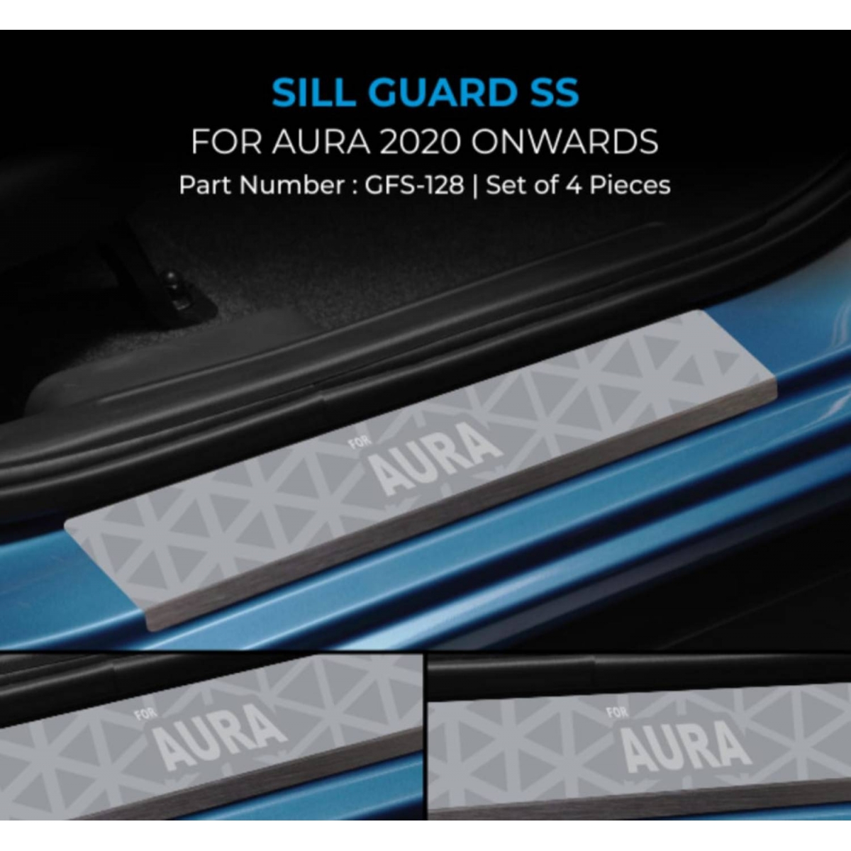 Galio Hyundai Aura 2020 Onwards Stainless Steel Scuff Sill Plates Guard