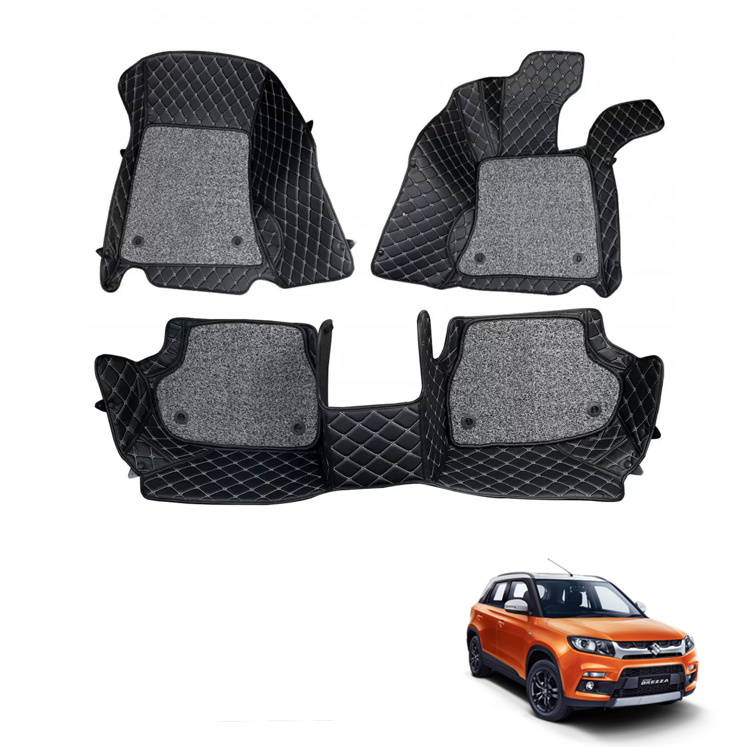 Maruti New Brezza 2020 Premium Diamond Pattern 7D Car Floor Mats Set of 3 Black